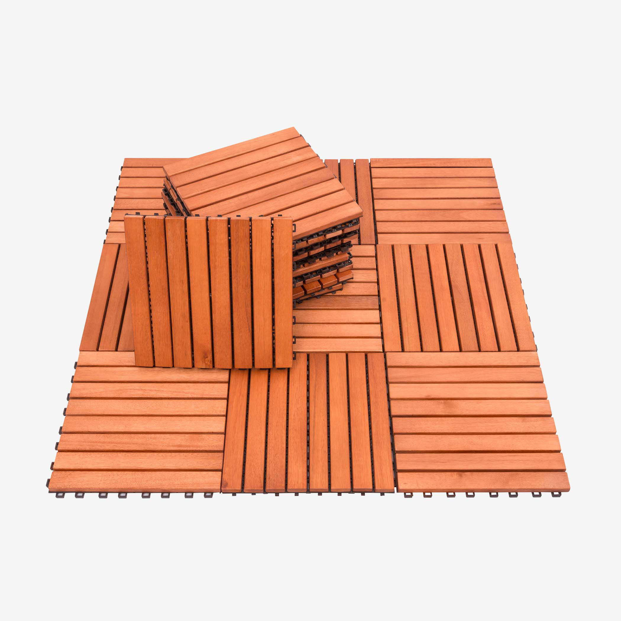 Rongeng Kaia 8-Slat Reddish Brown Wood Interlocking Deck Tile (Set of ...