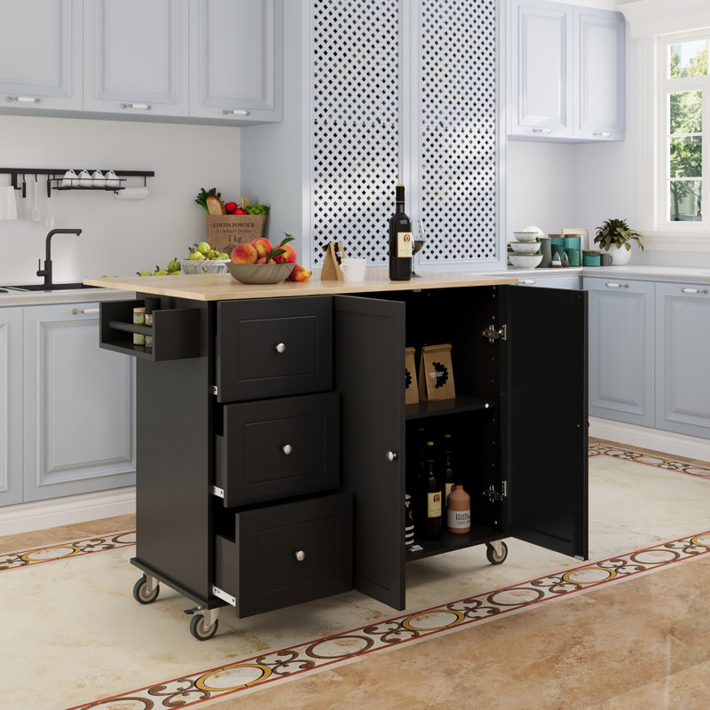 Red Barrel Studio® Taysean Rolling Kitchen Island with Wood Top | Wayfair