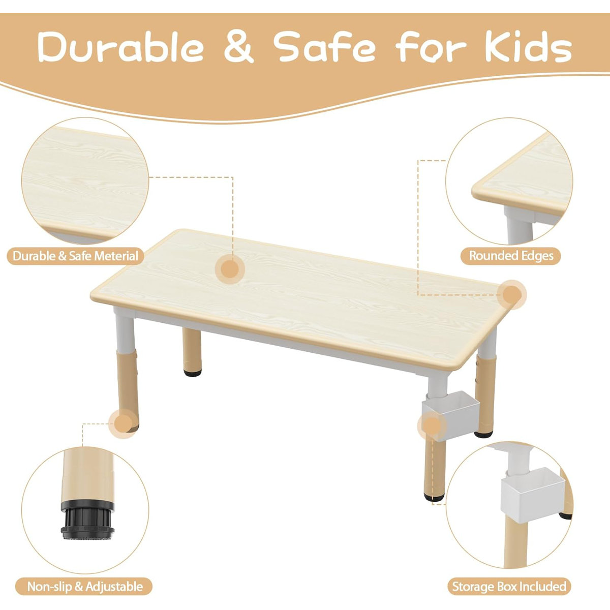 babevy Kids Table And 6 Chairs Set, Height Adjustable Toddler Table And ...