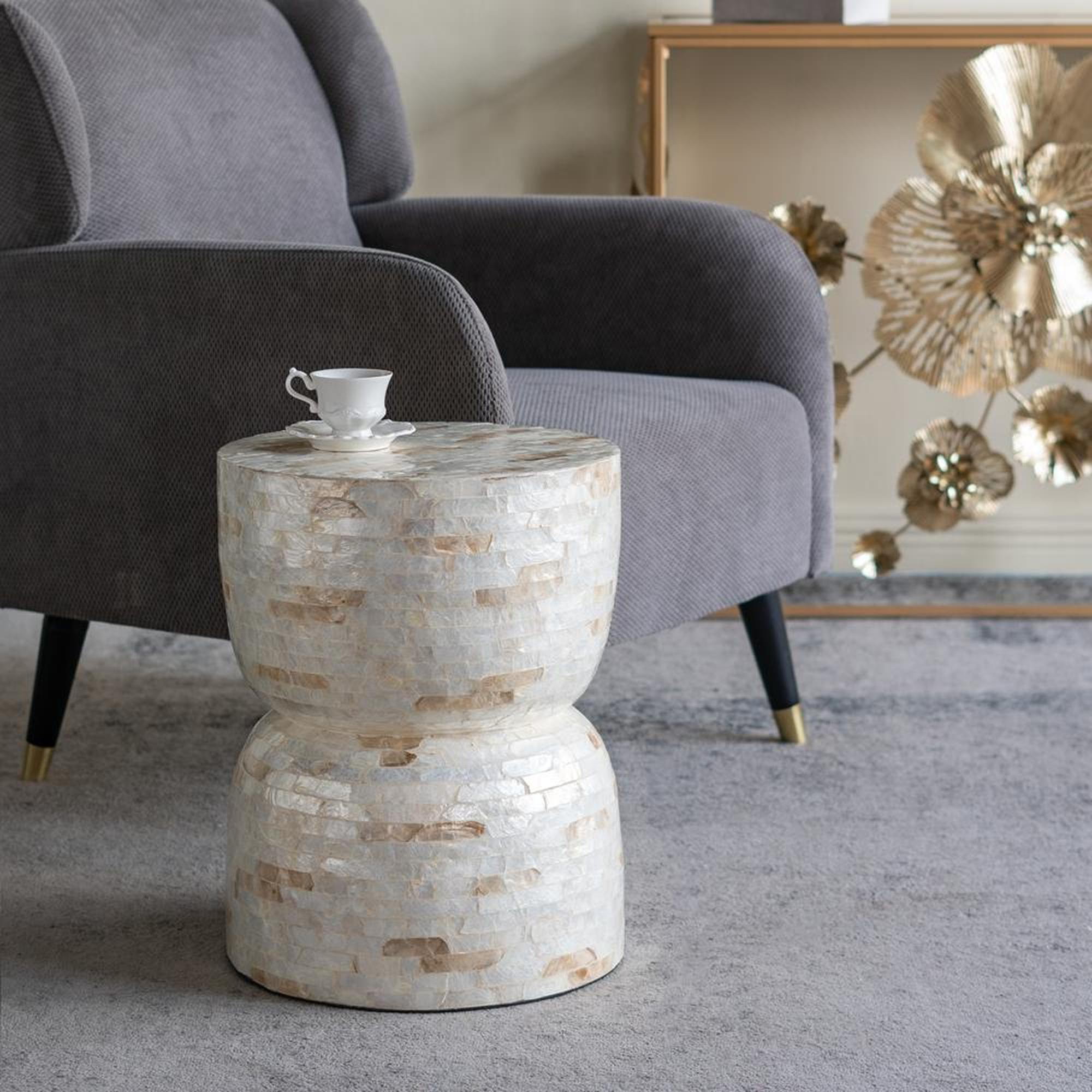 House of Hampton 14x14x18" Decorative Bamboo Hourglass Stool with Gold ...