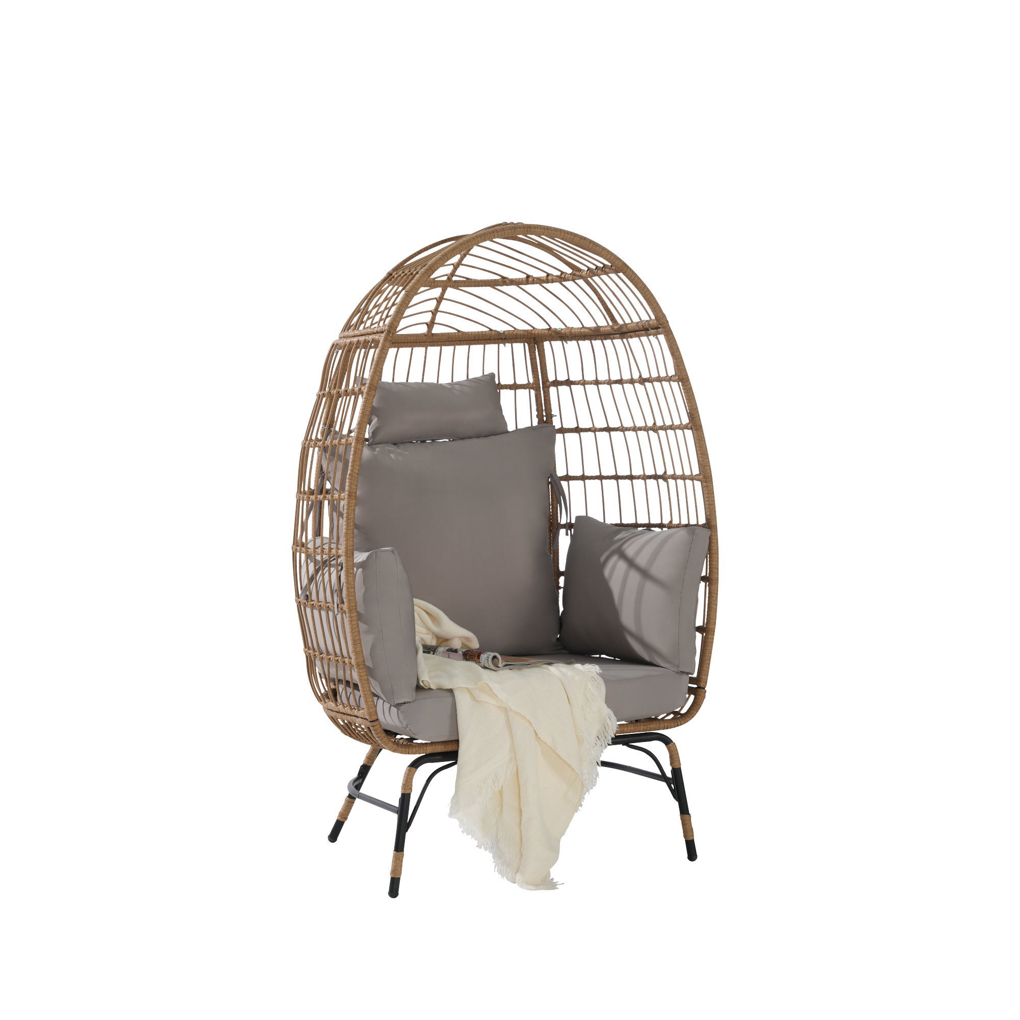 Dakota Fields Oversized Rattan Wicker Egg Chair With 600lbs Capacity ...