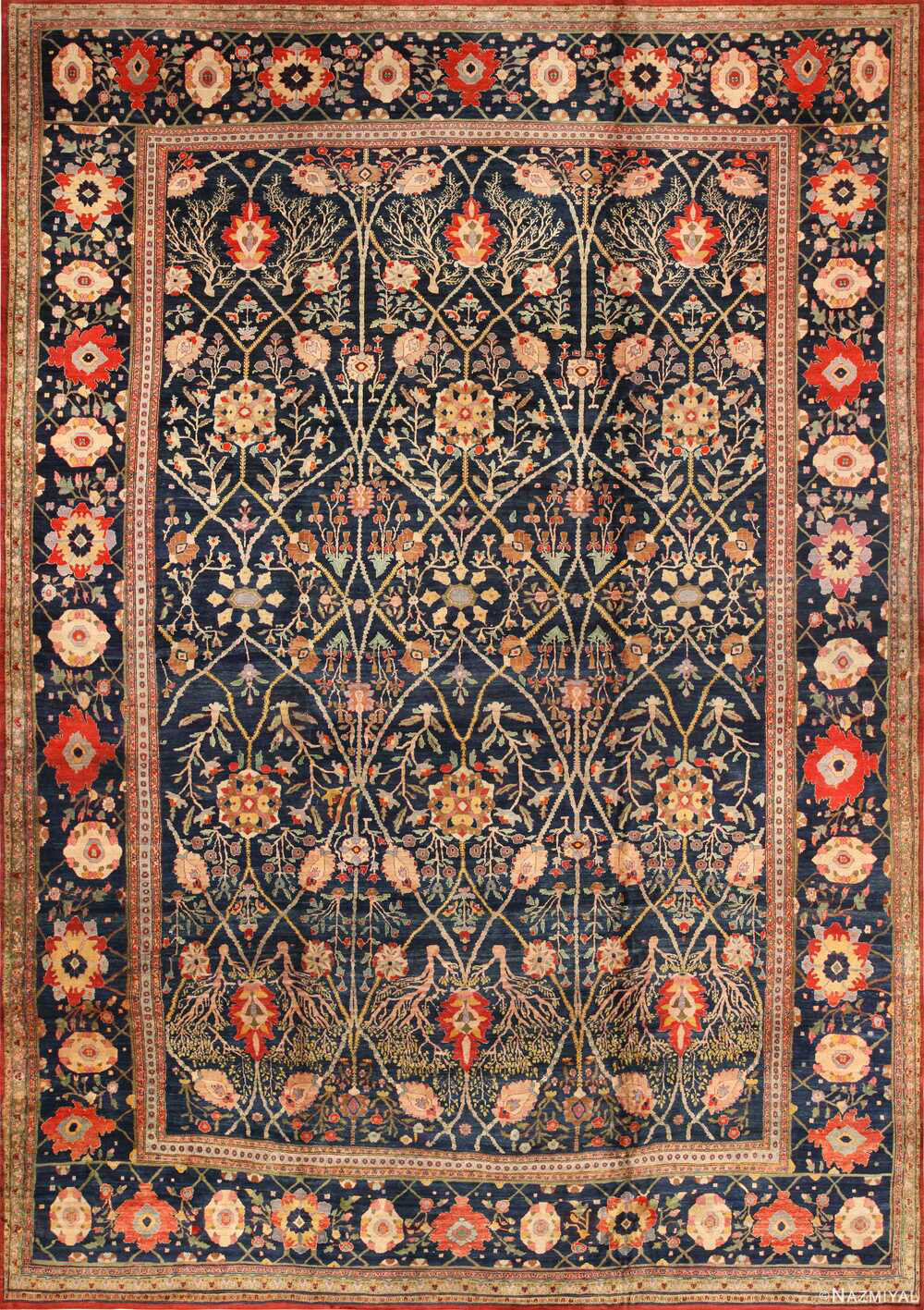 Nazmiyal Collection Oversized Navy Blue Antique Indian Agra Rug | Wayfair