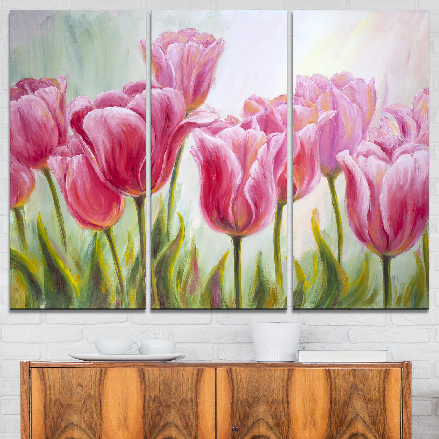 Design Art Tulips in a Row - 3 Piece Graphic Art on Wrapped Canvas Set ...