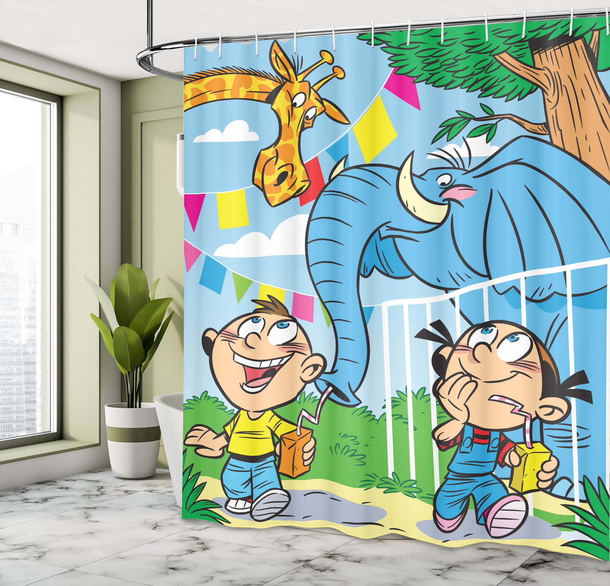 Latitude Run® Cartoon Shower Curtain Mischievous Boy Multicolor | Wayfair