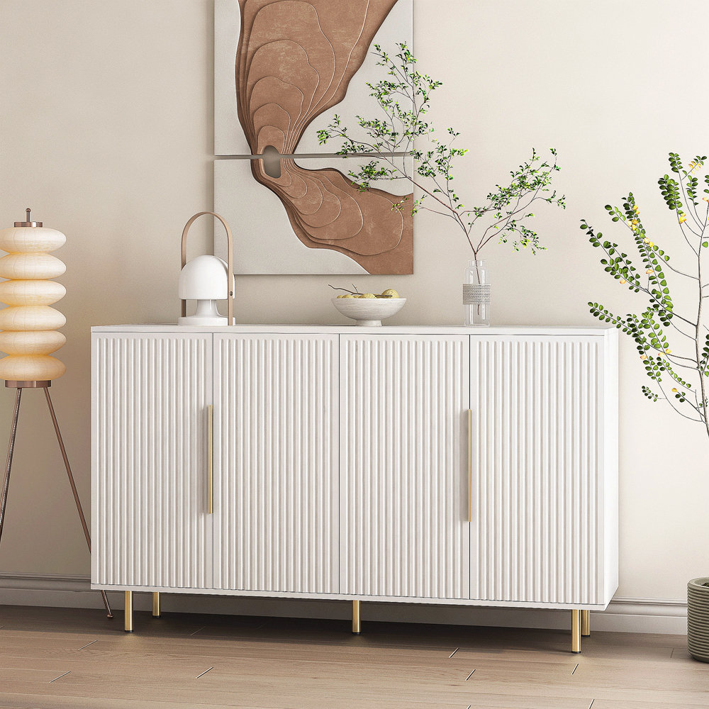 Mercer41 White Modern Buffet Cabinet With Storage, Fluted Sideboard ...
