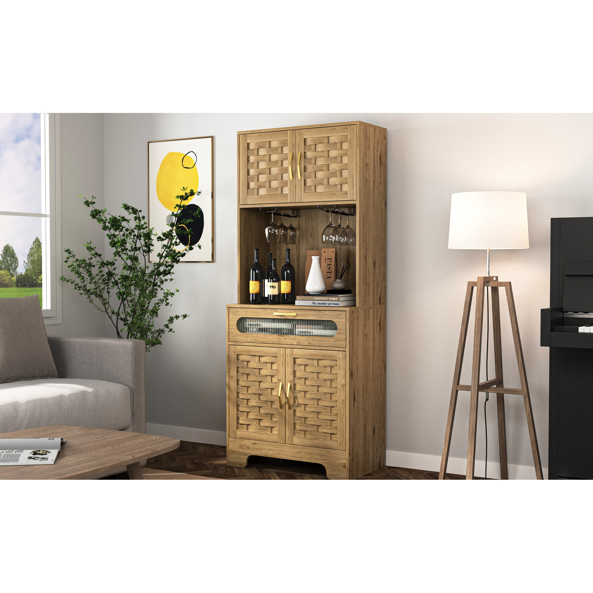 Mercer41 67'' Tall Liquor Cabinet - Freestanding For Home Bar Wood ...
