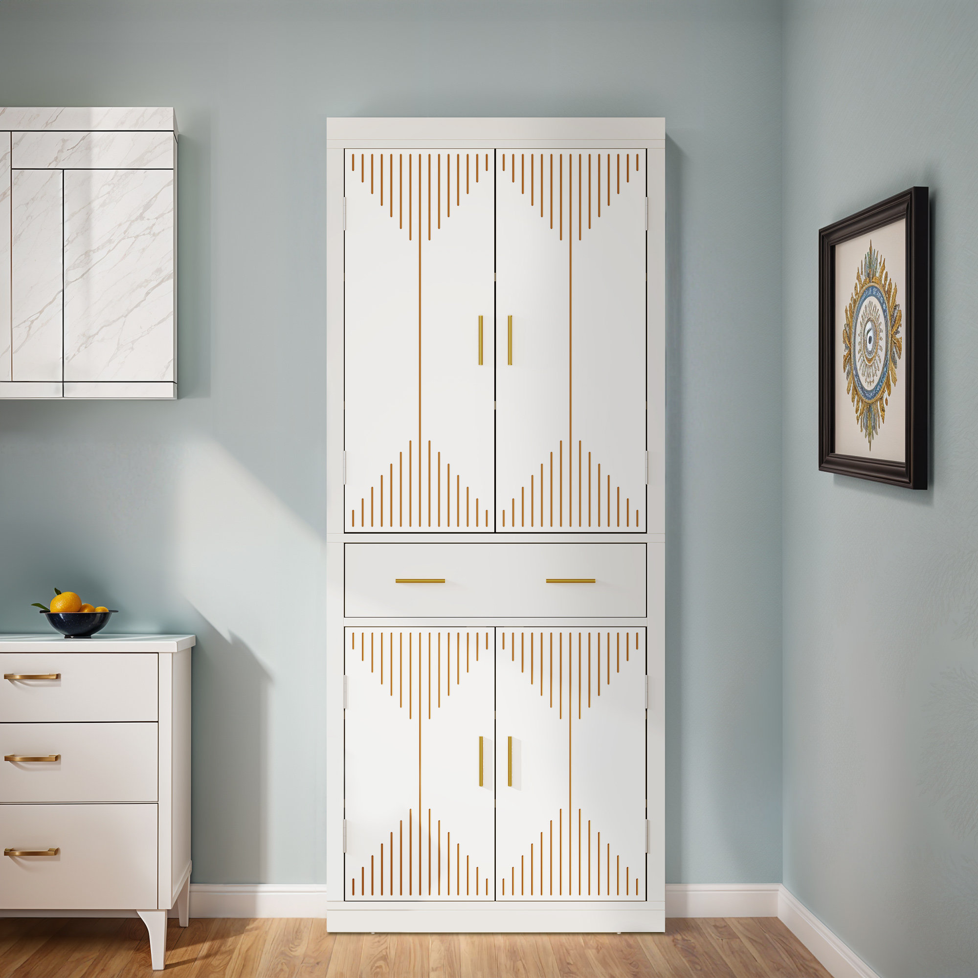 Mercer41 Keehan 72.4'' Kitchen Pantry Cabinet with Adjustable Shelves ...