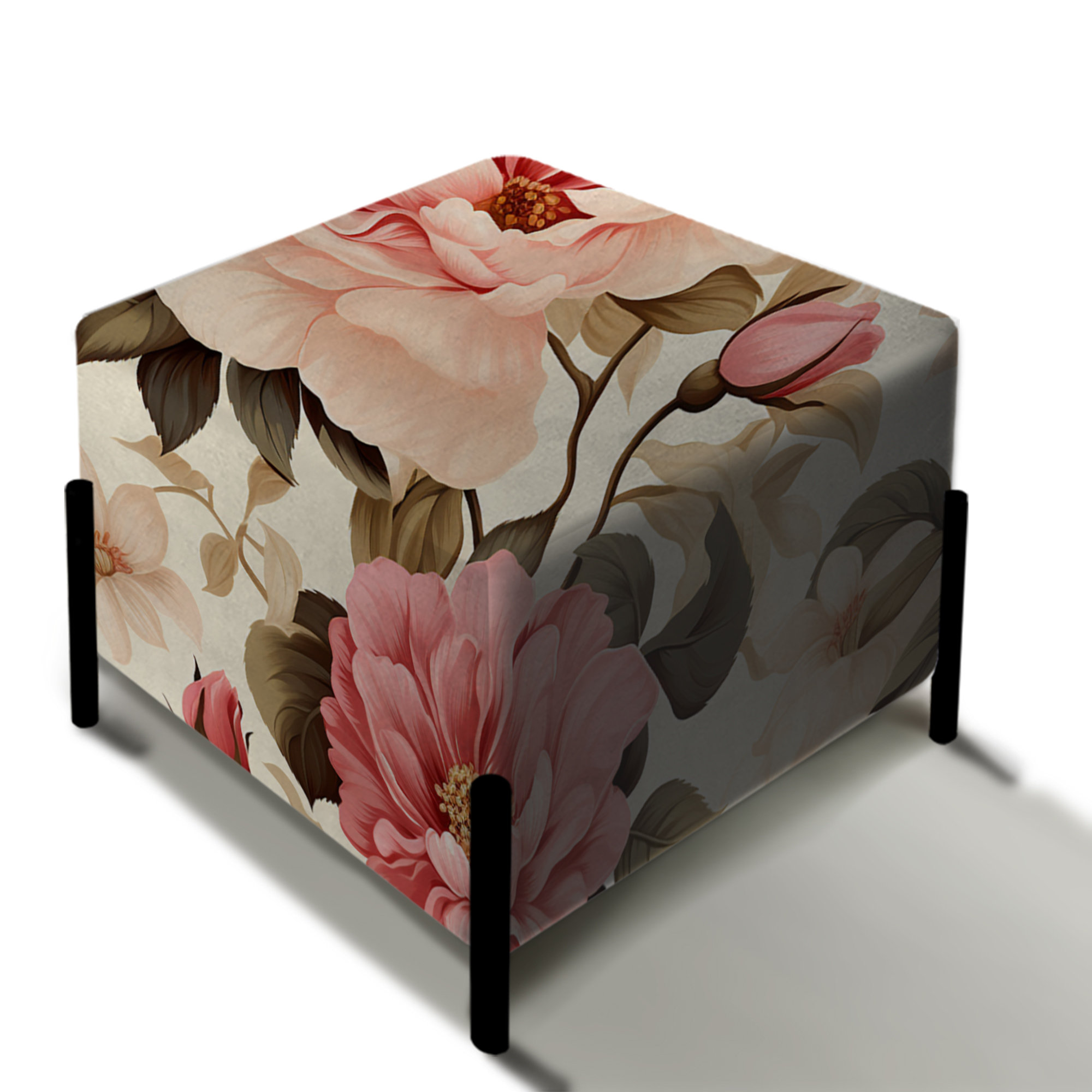 Design Art Beige Vintage Charm Floral Pattern V - Floral Square Ottoman ...