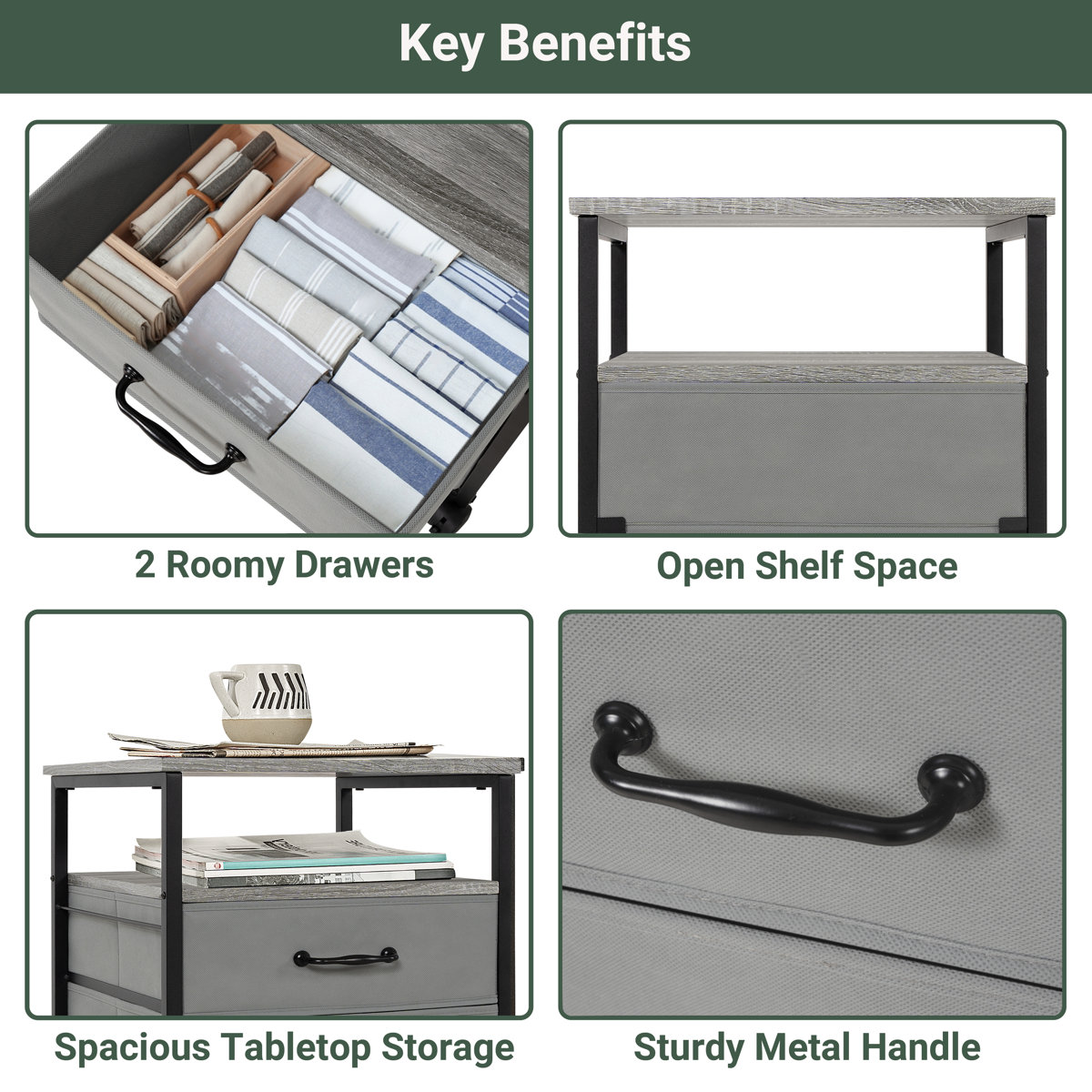 Ebern Designs Durgin Panther Night Stand with Storage Shelf and Drawer ...