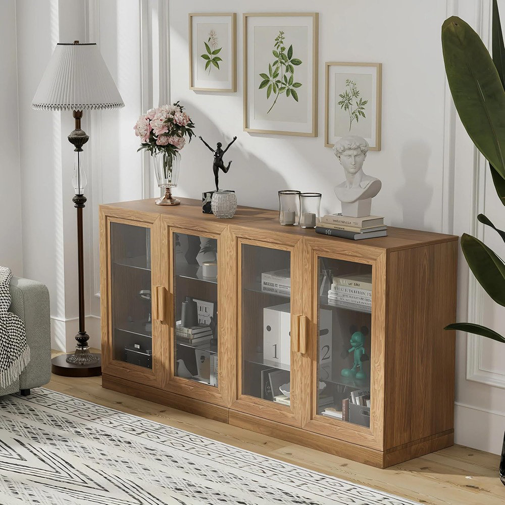 George Oliver Modular Buffet Cabinet, Farmhouse Sideboard With Glass ...