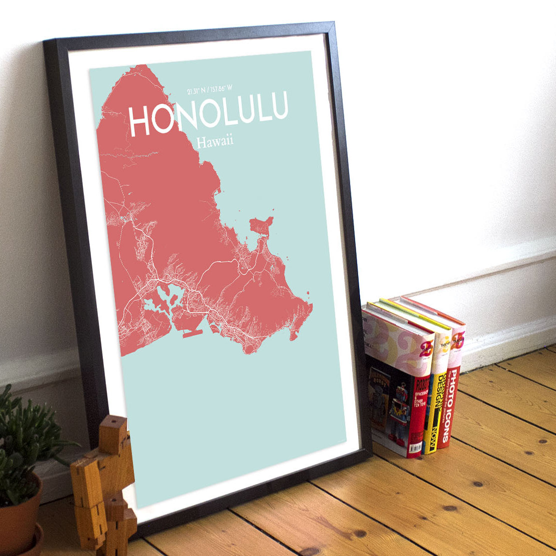 Wrought Studio 'Honolulu City Map' Graphic Art Print Poster in Maritime ...