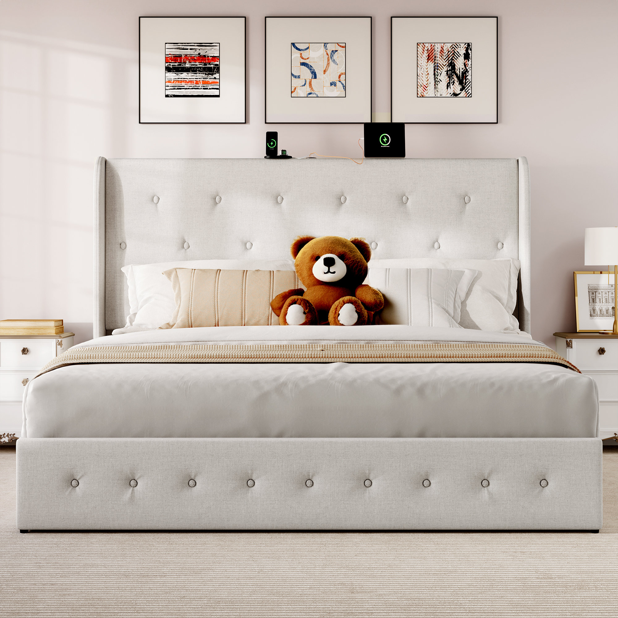 Wade Logan® Candis Lift Up Storage Upholstered Platform Bed with USB ...