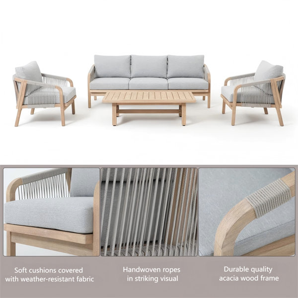 OC Orange-Casual 5-Person Outdoor Acacia Wood Conversation Set With ...