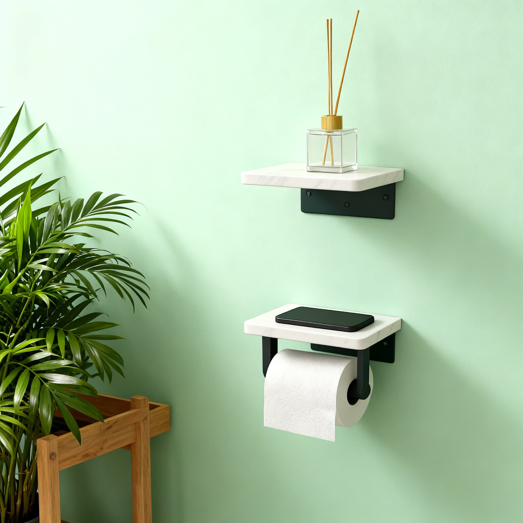 Everly Quinn Wall Mounted Toilet Paper Holder With 2 Shelves, Heavy ...