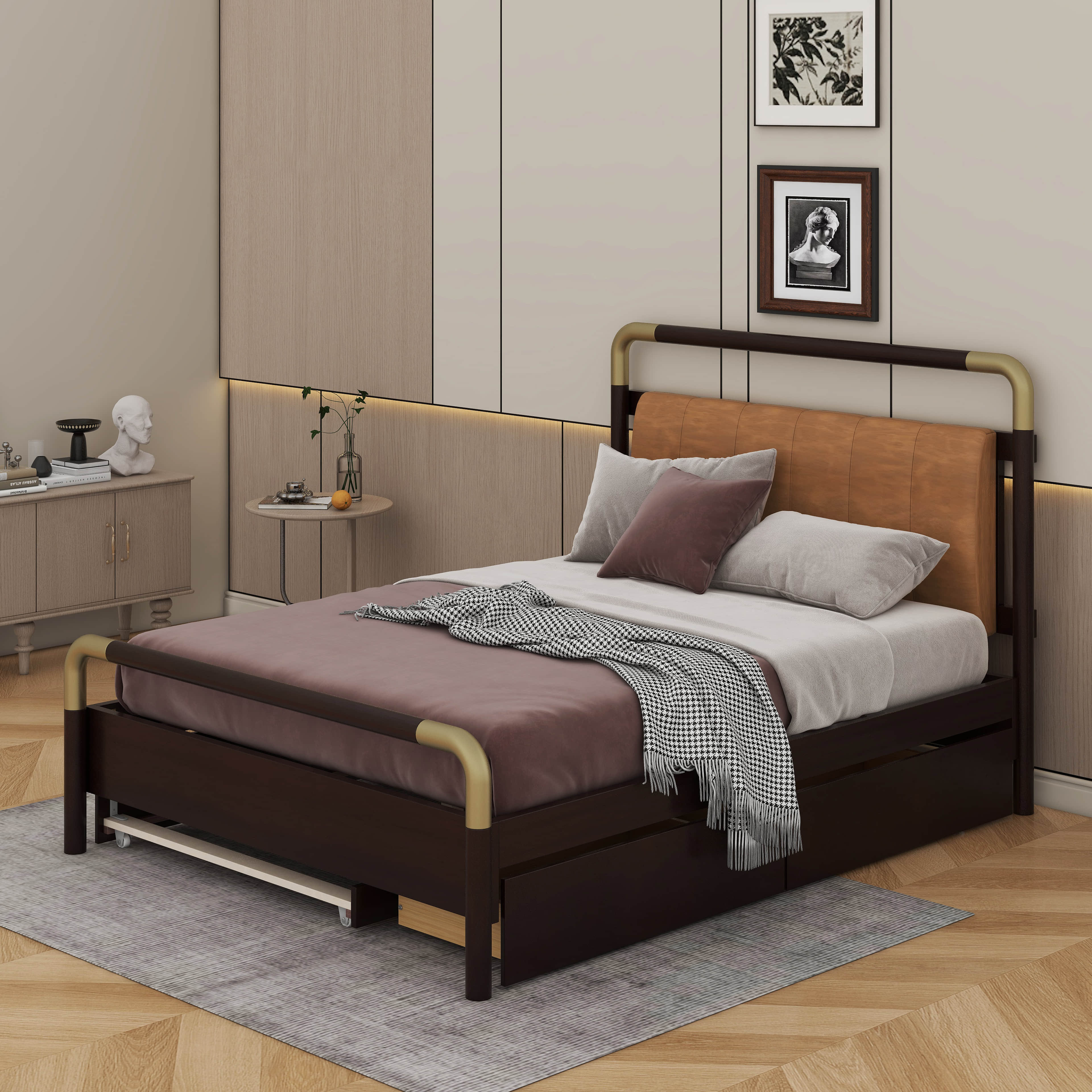 House of Hampton® Queen Size Wooden Storage Platform Bed With 2 Drawers ...