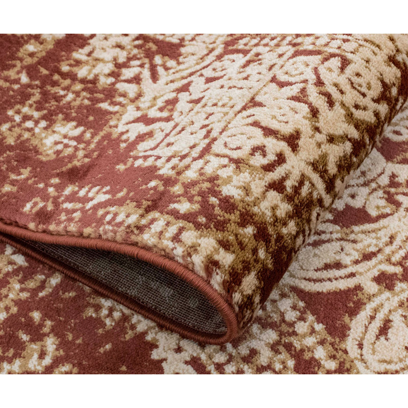 Williston Forge Matias Performance Rust/Beige Rug | Wayfair