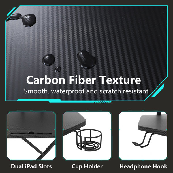 Inbox Zero Berlanga Gaming Desk with Power Outlet & Led Strip, Large ...