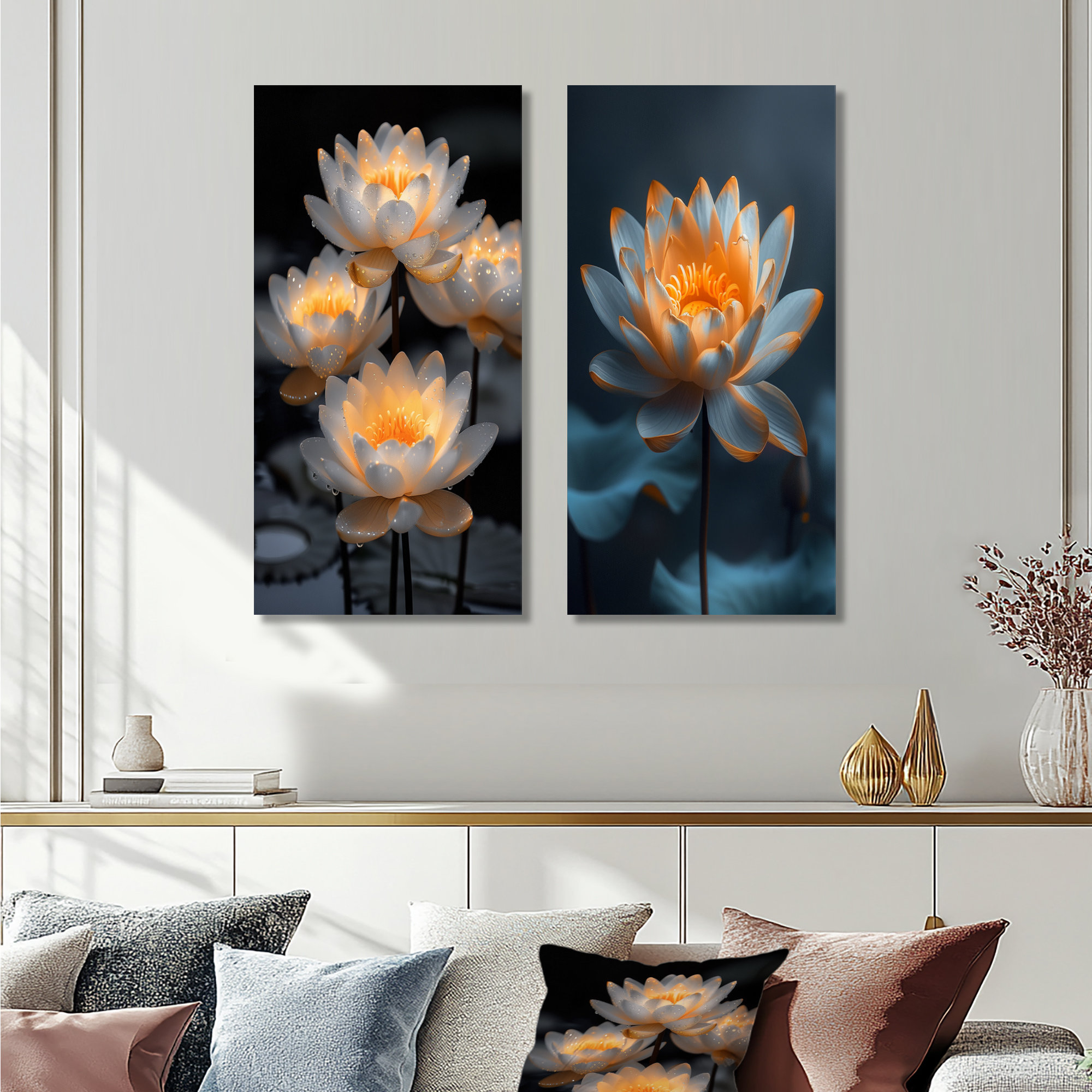 Dakota Fields White Yellow Lotus Reflections Photo I - Lotus Wall Art 2 Pieces Set | Wayfair