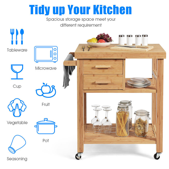 Loon Peak® Bamboo Kitchen Cart | Wayfair