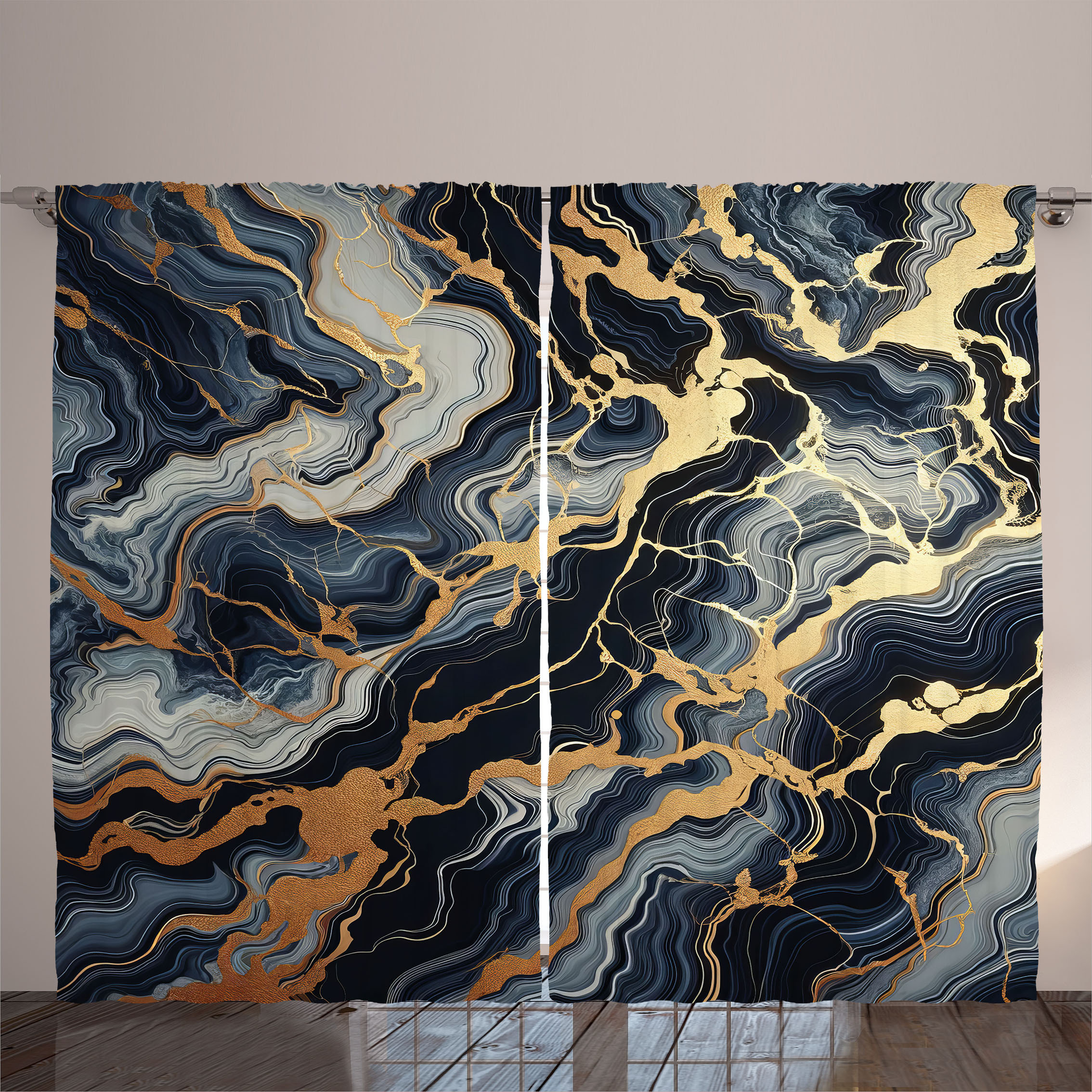 Ambesonne Curtains 2 Panel Set, Deep Sea Marble Print Slate Blue Grey ...