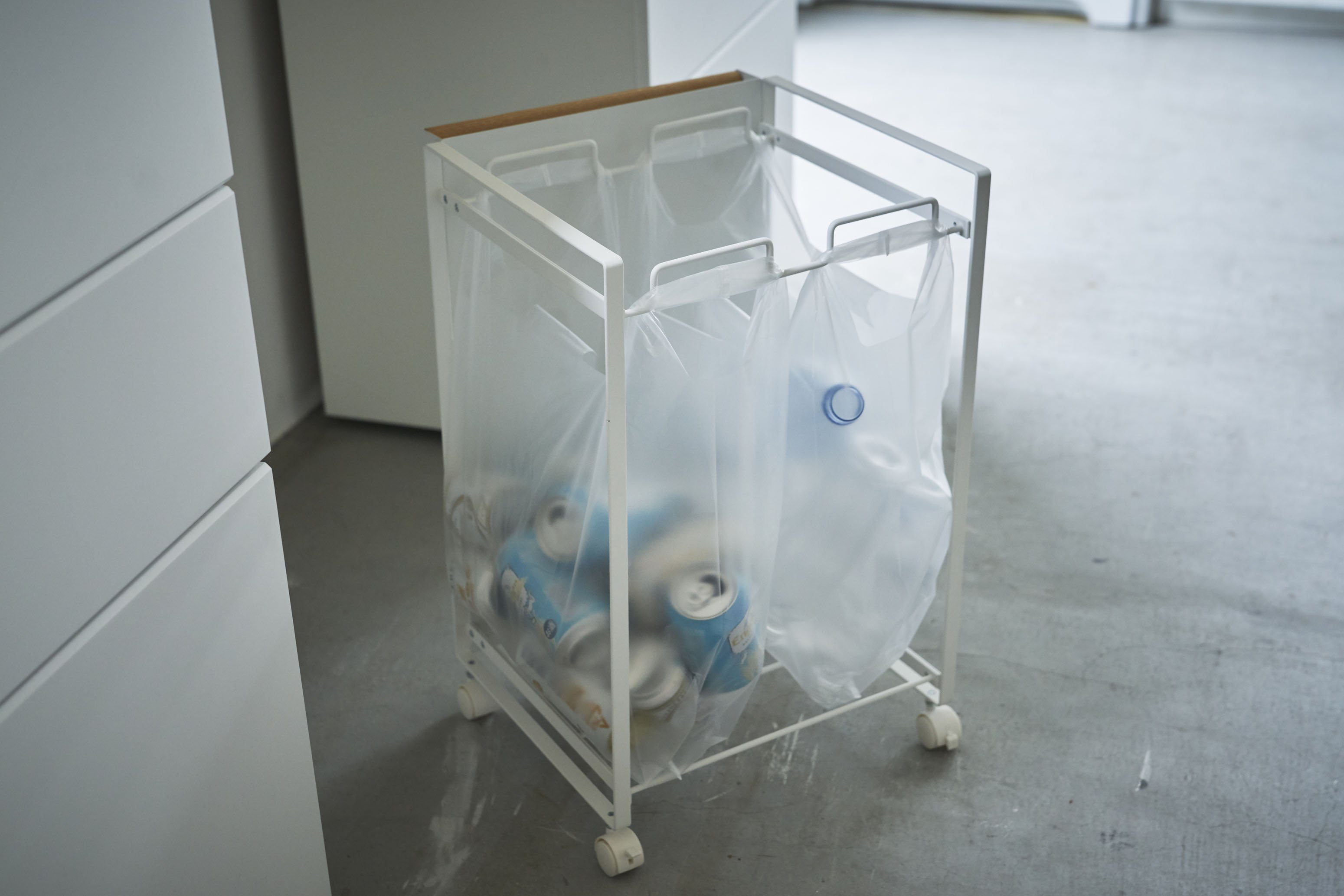 Yamazaki USA Yamazaki Home Rolling Trash Sorter, Steel + Wood, Holds 4. ...