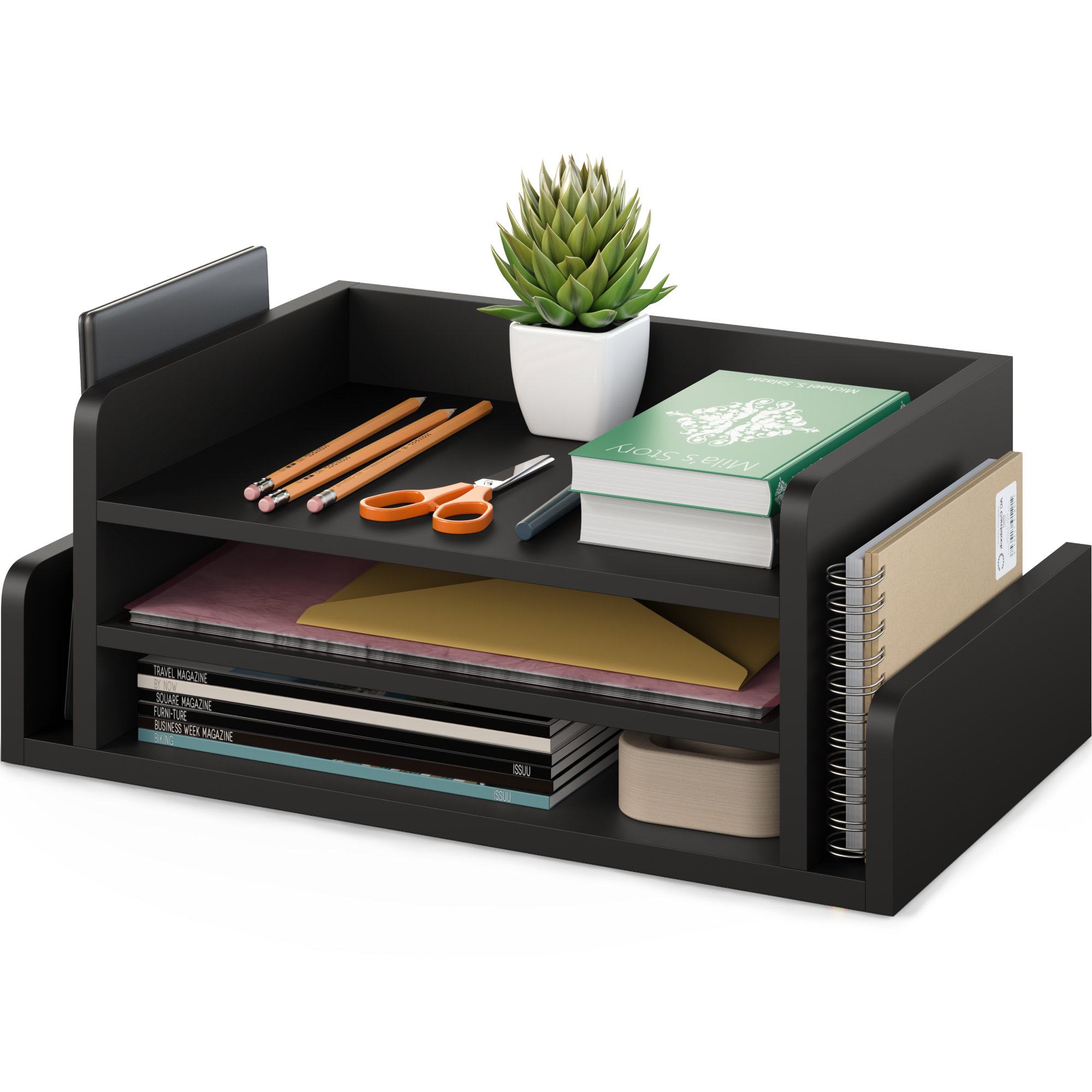 Ballucci Carson 3-Tier Desk Organizer With 2 Side Mail Sorter Slots ...