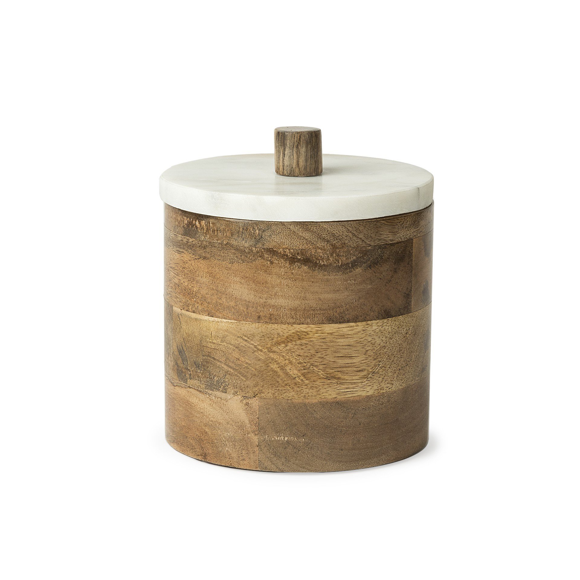 Gracie Oaks Petite Brown Wooden Round Storage Box With White Lid ...