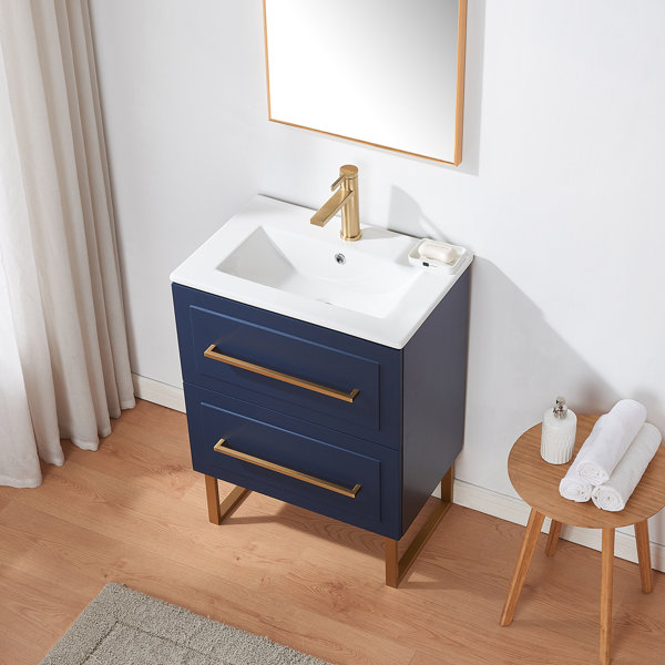 Popity Home 24'' Freestanding Blue Wood Modern Single Bathroom Vanity ...