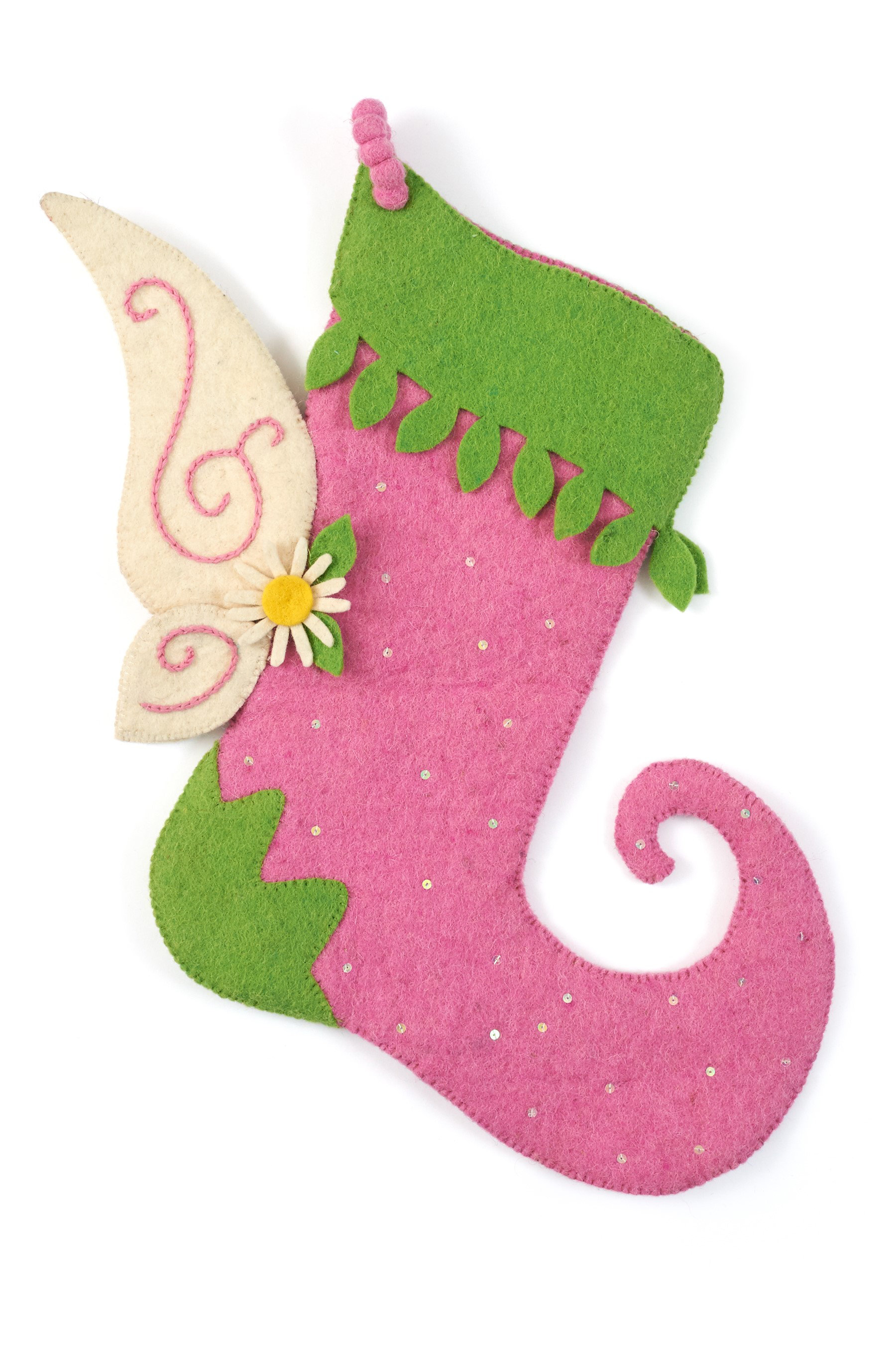 Arcadia Home Hand Felted Wool Christmas Stocking - Fairy Wings in Pink ...