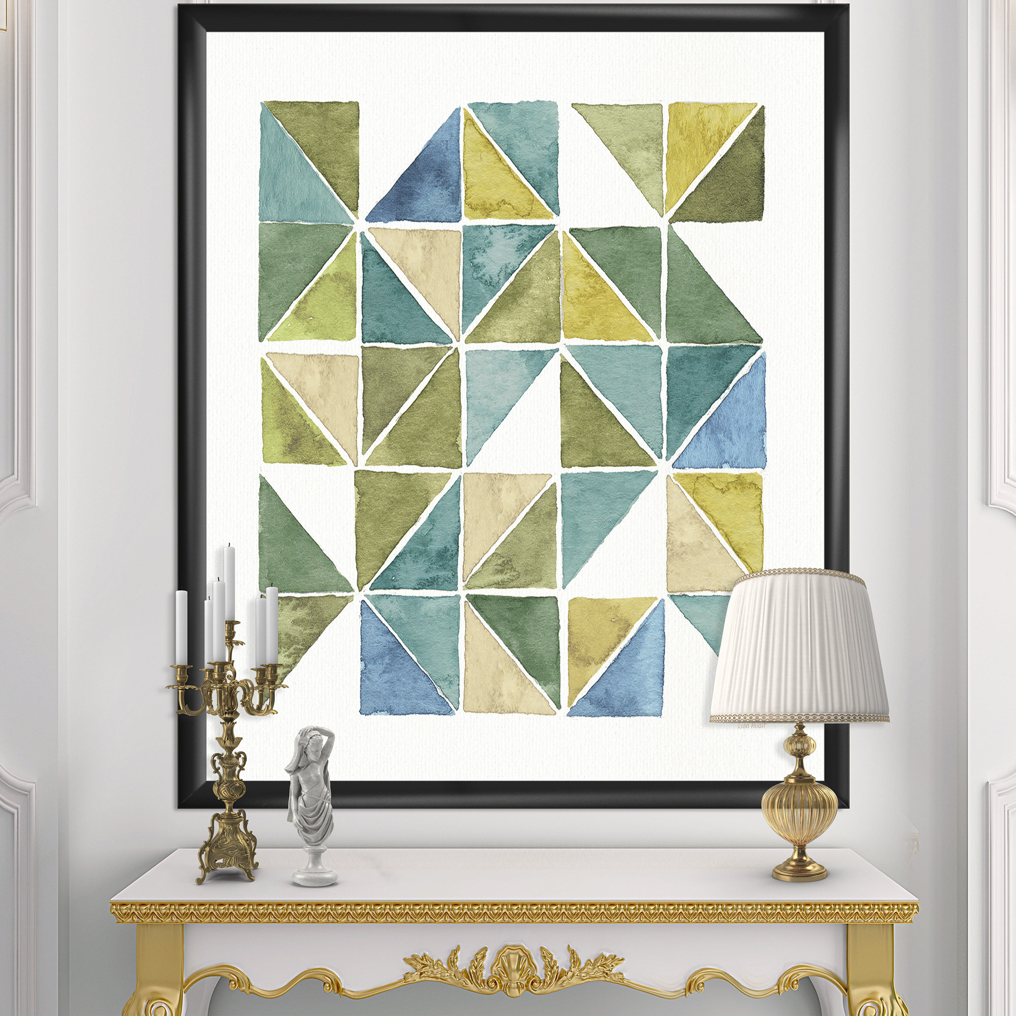 East Urban Home Geometric Green Triangle I - Painting Print on Canvas ...