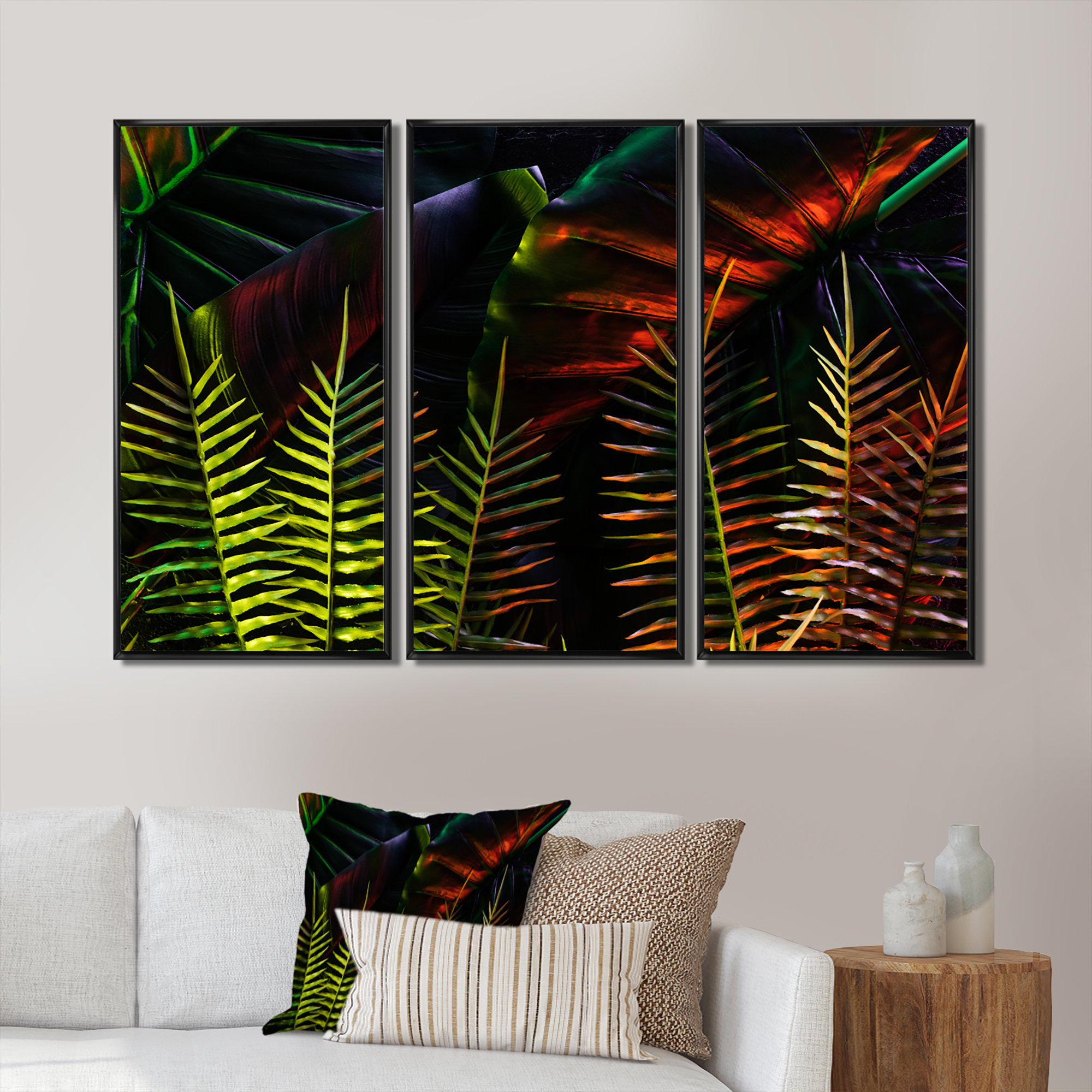 Bay Isle Home™ Toned Tropical Leaves On Black II - Tropical Framed ...