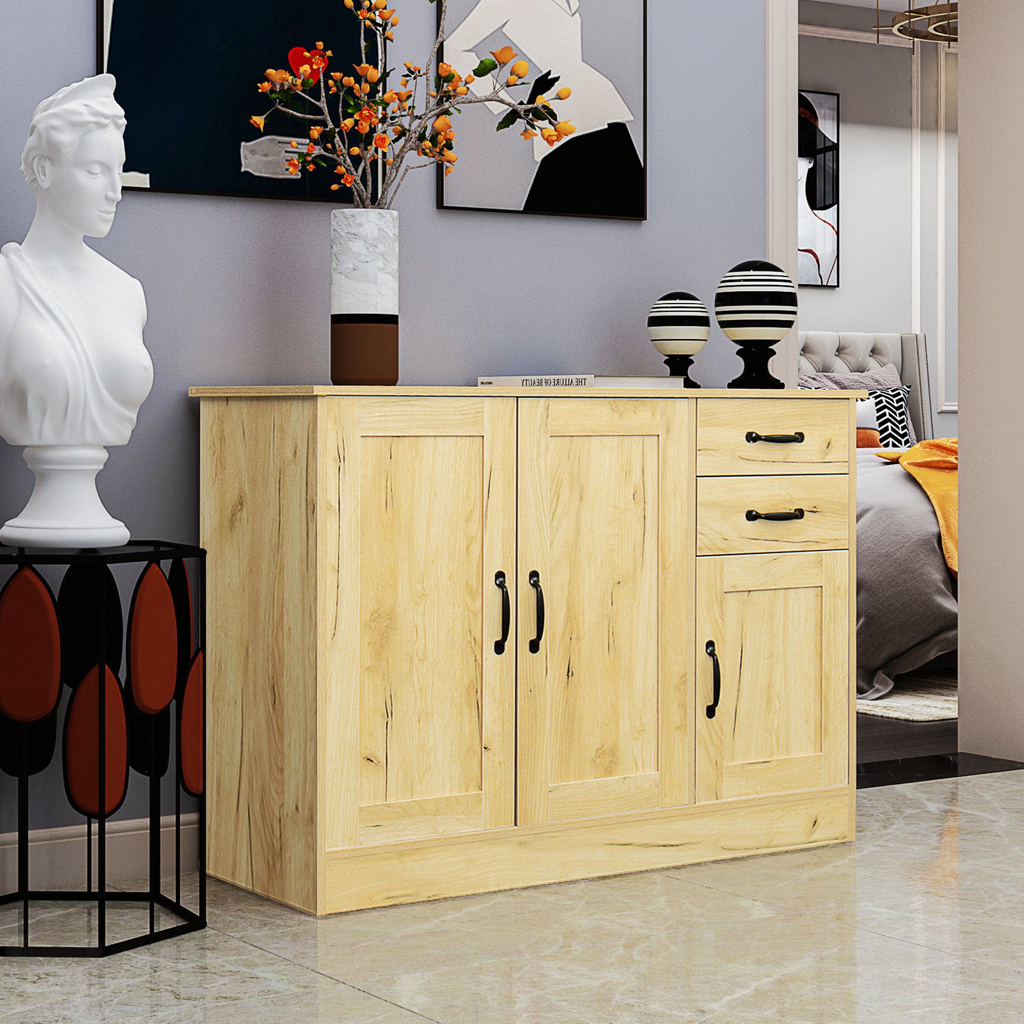 Loon Peak® Modern Wood Buffet Sideboard With 2 Doors&1 Storage And ...