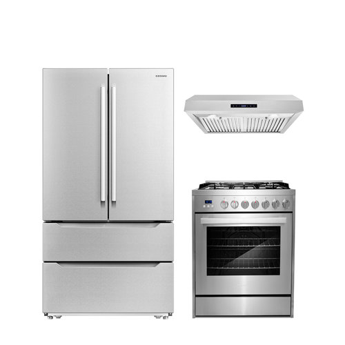 Cosmo 3 Piece Kitchen Appliance Package with French Door Refrigerator ...
