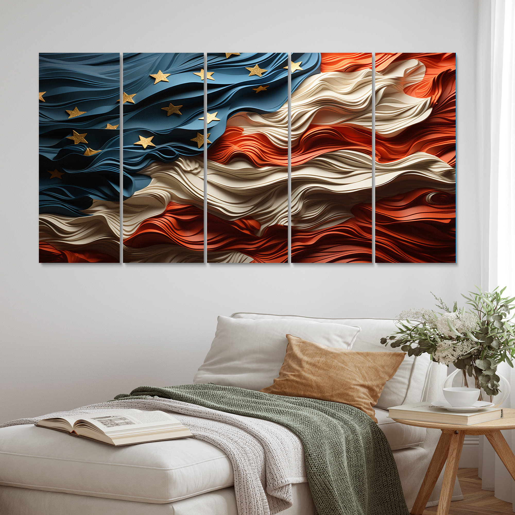 Latitude Run® Modern USA Flag II - Flags Canvas Wall Art - 5 Equal ...