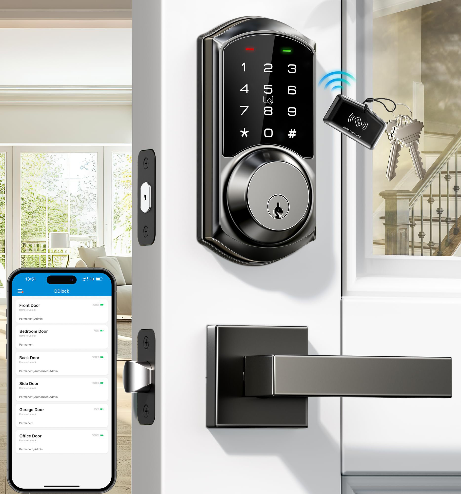 ARMIJU Smart Lock with 2 Lever Handle Set App Control Keyless Entry ...