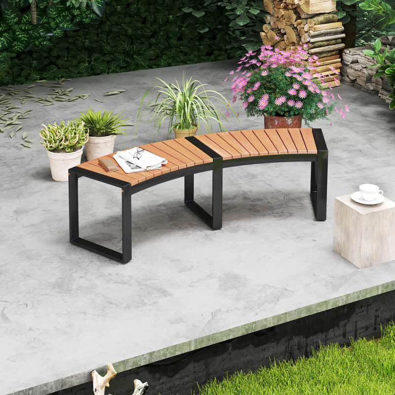 Ebern Designs Backless 2-Person Patio Curved Bench with Slatted Seat ...