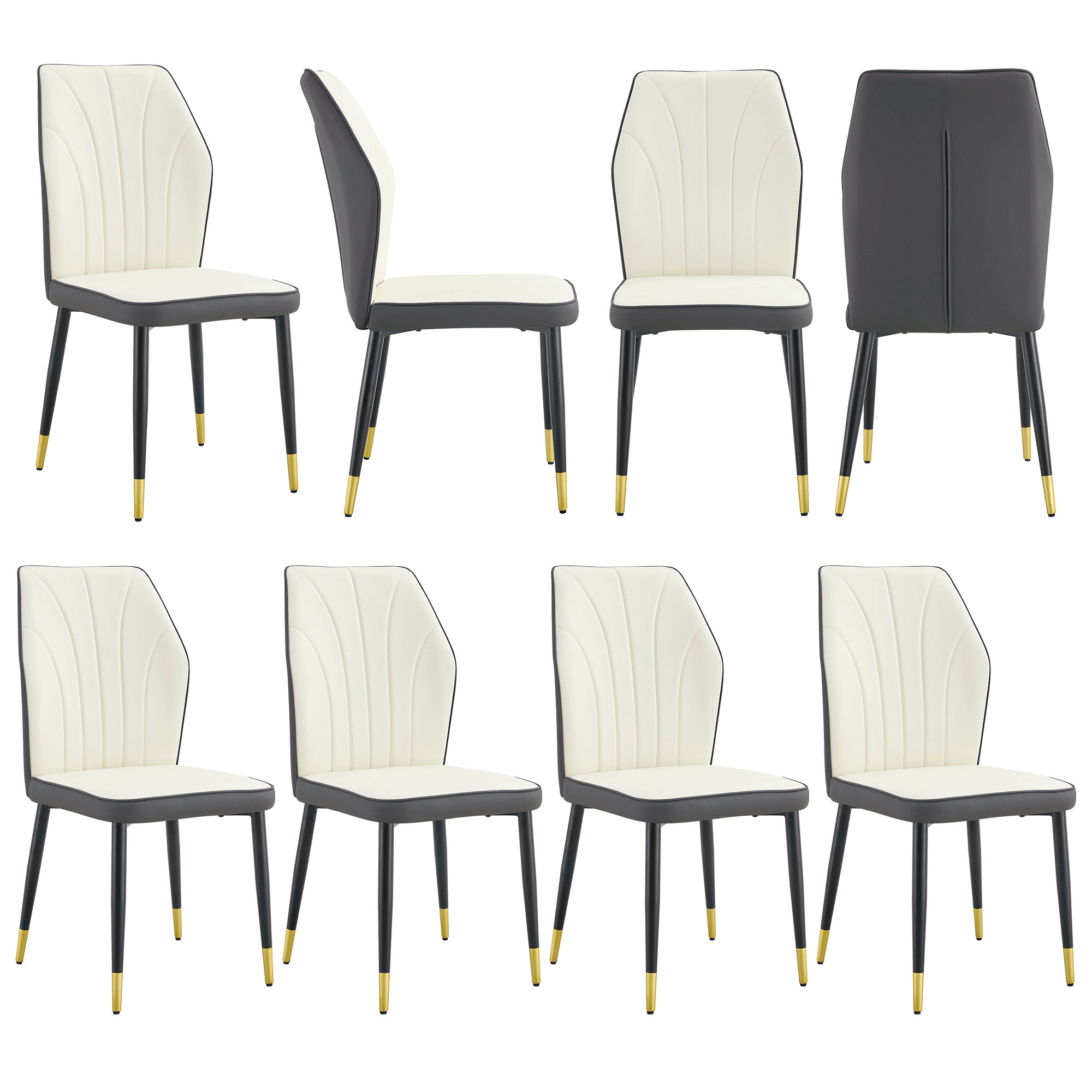 Everly Quinn Set Of 8 Modern Pu Dining Chairs With Elegant Upholstered ...