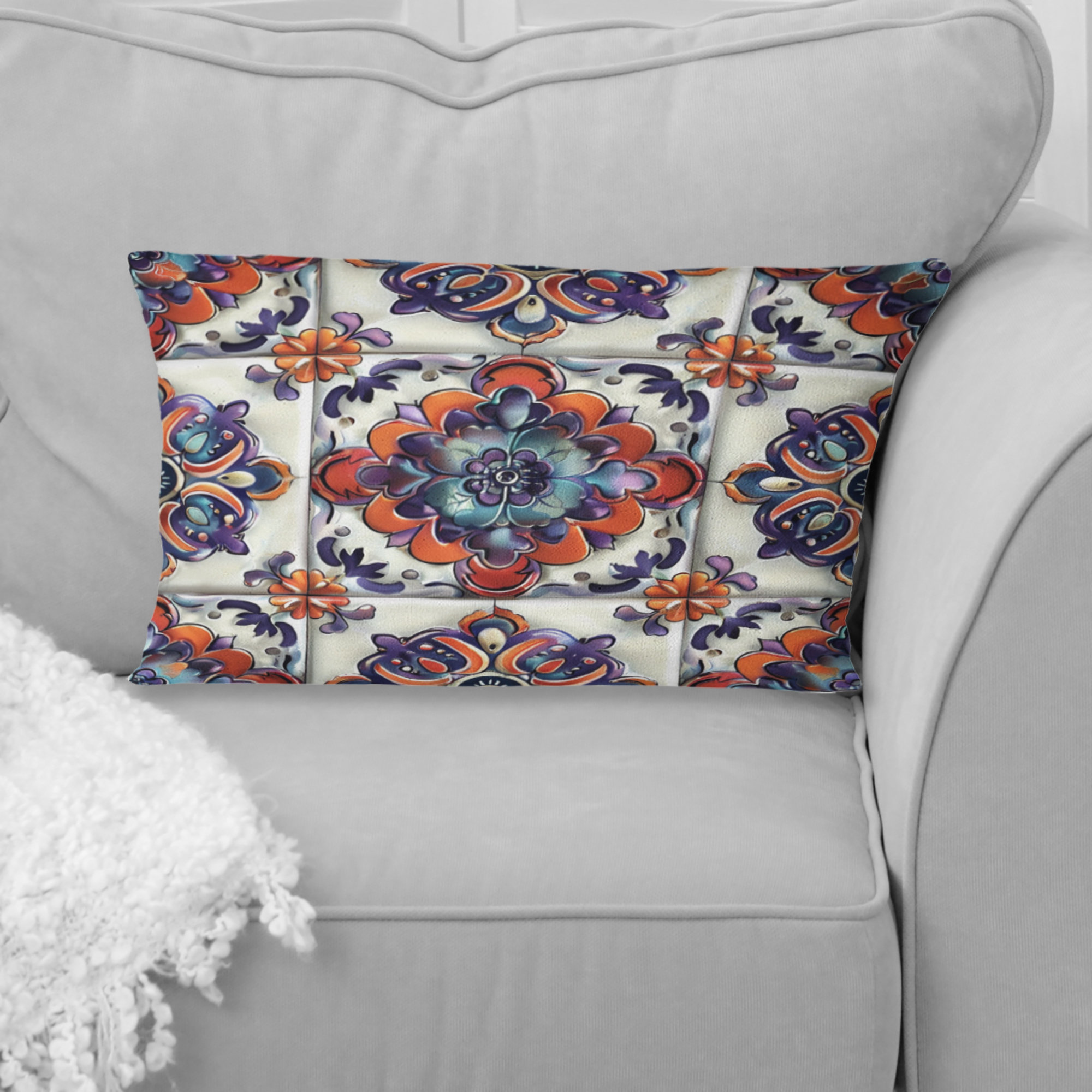 Design Art Purple Boho Chic Tiles II - Boho Lumbar Pillow | Wayfair