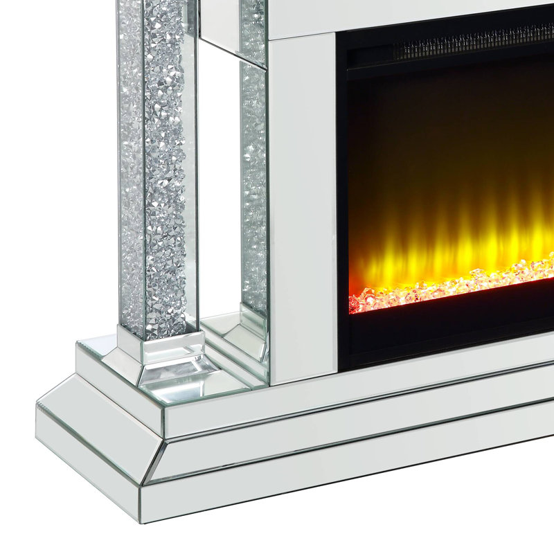 Everly Quinn Fireplace w/Bluetooth, Mirrored & Faux Diamonds | Wayfair