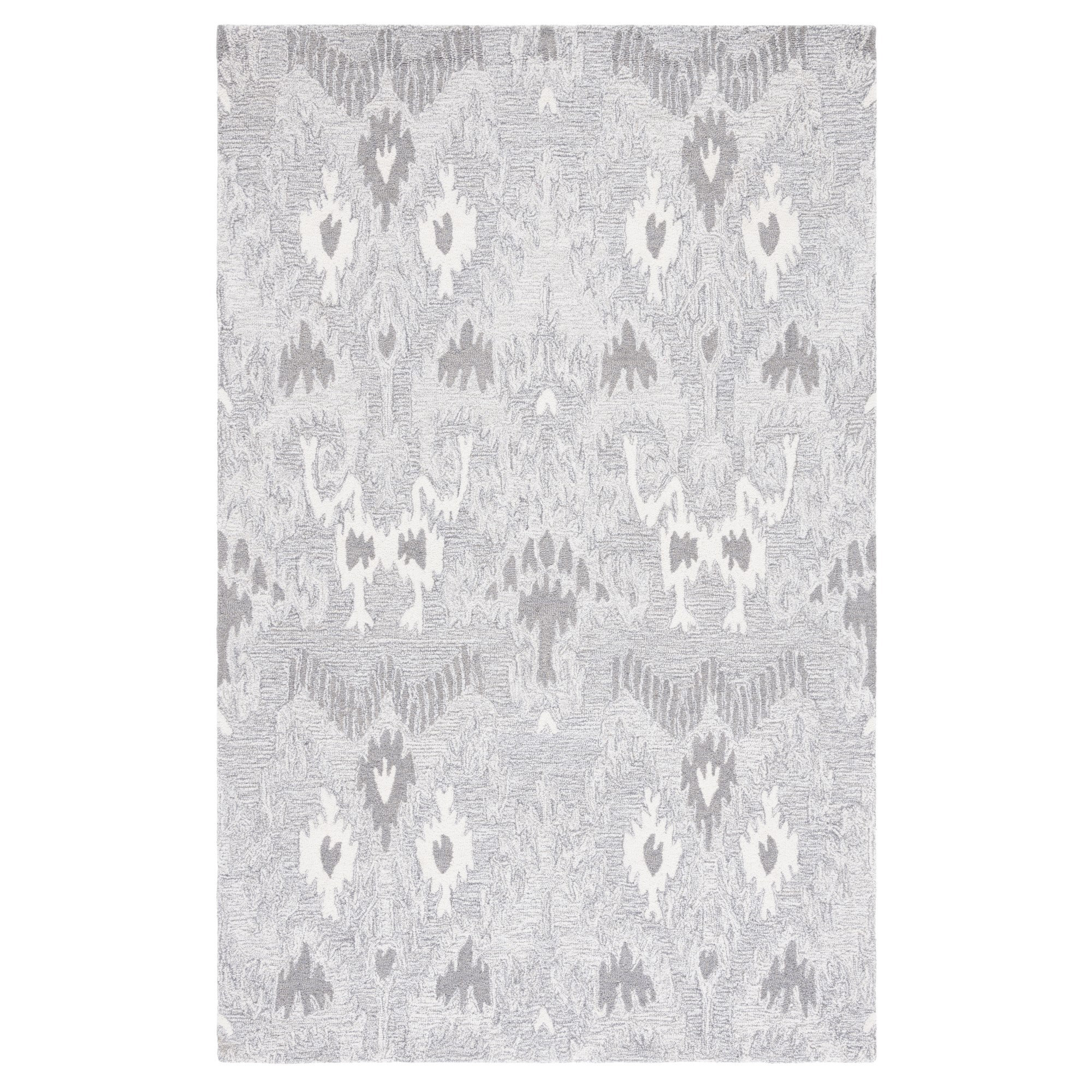 Bungalow Rose Ikat Handmade Tufted Wool Gray/Ivory Area Rug | Wayfair