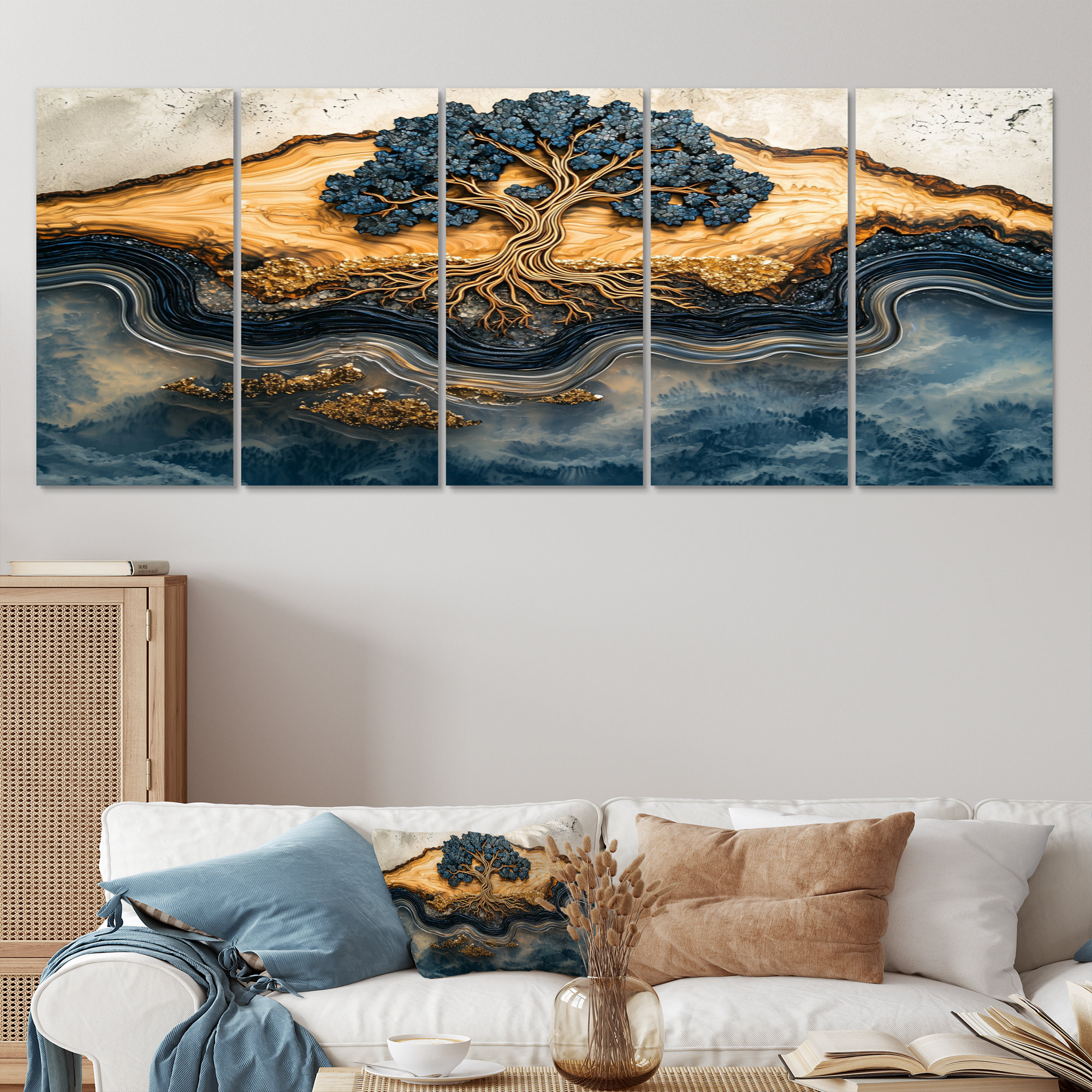 Design Art Aqua Infinite Golden Tree Of Life III - Tree Of Life Wall ...