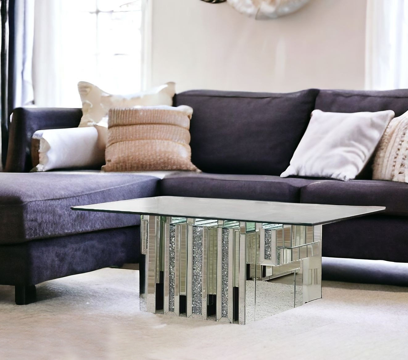 Everly Quinn 47" Clear And Silver Glass Mirrored Coffee Table | Wayfair