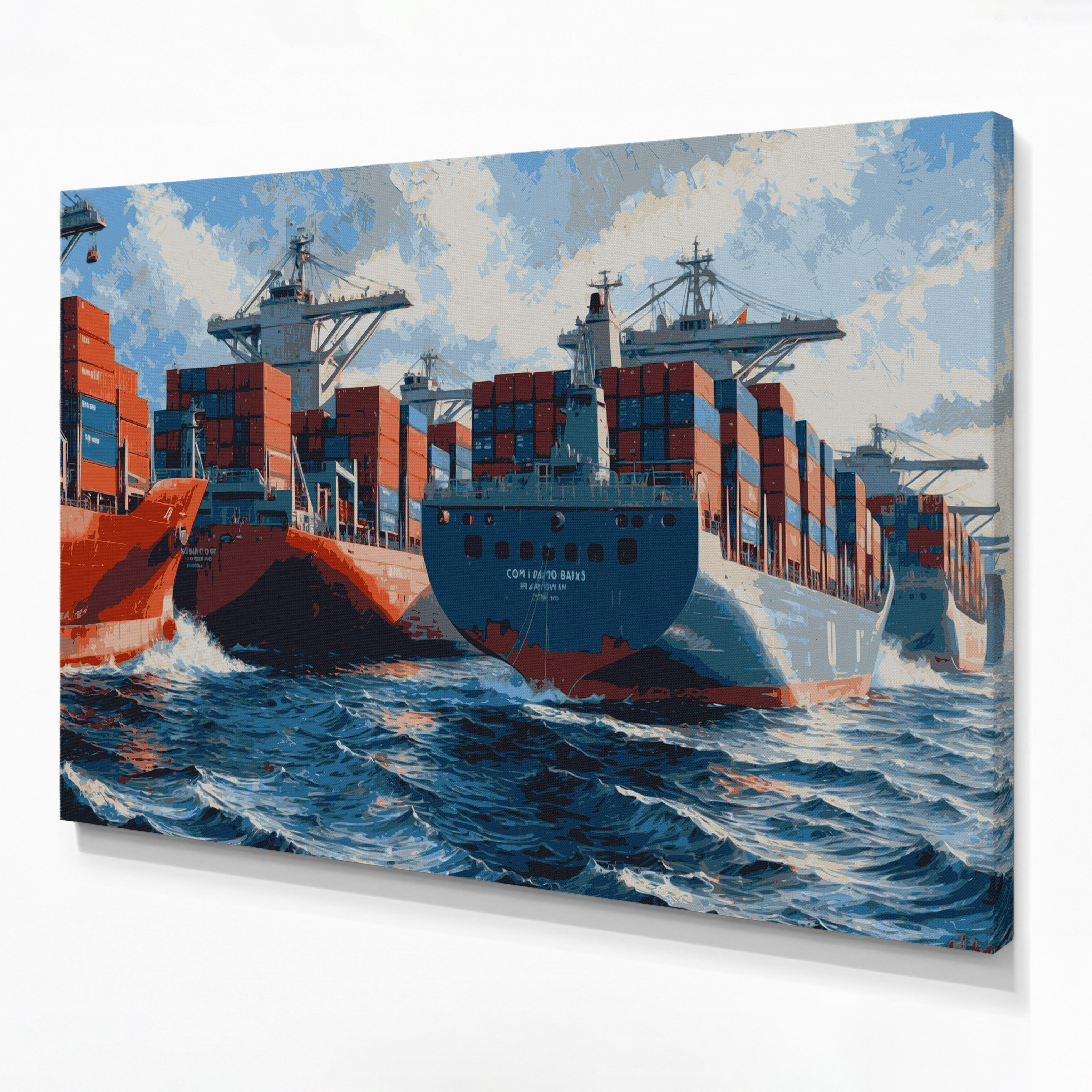 17 Stories Transportation Cargo ships and container vessels Gray Canvas ...