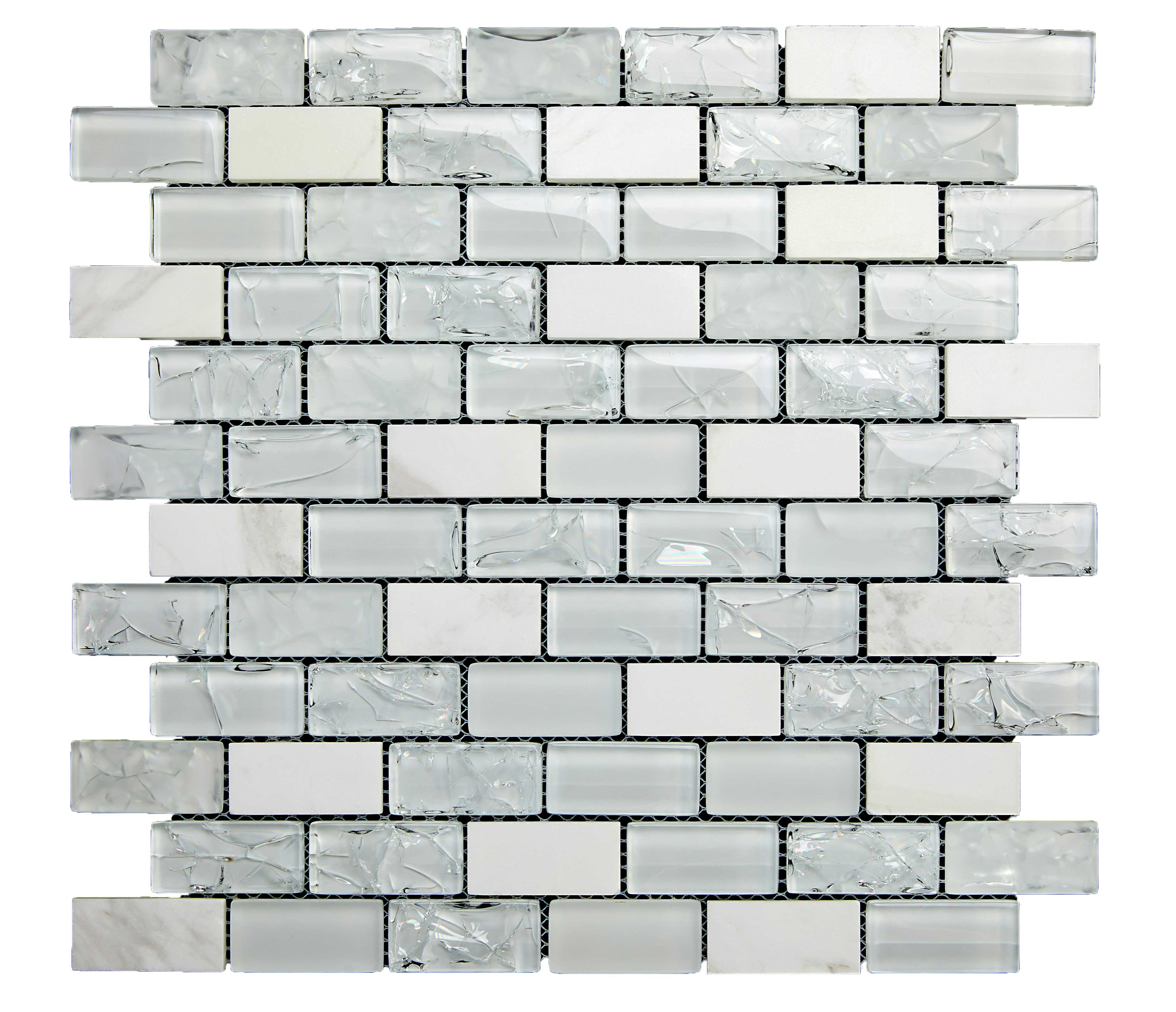Mango Tile Bristol 12" x 12" Natural Stone/Glass Brick Joint Mosaic ...