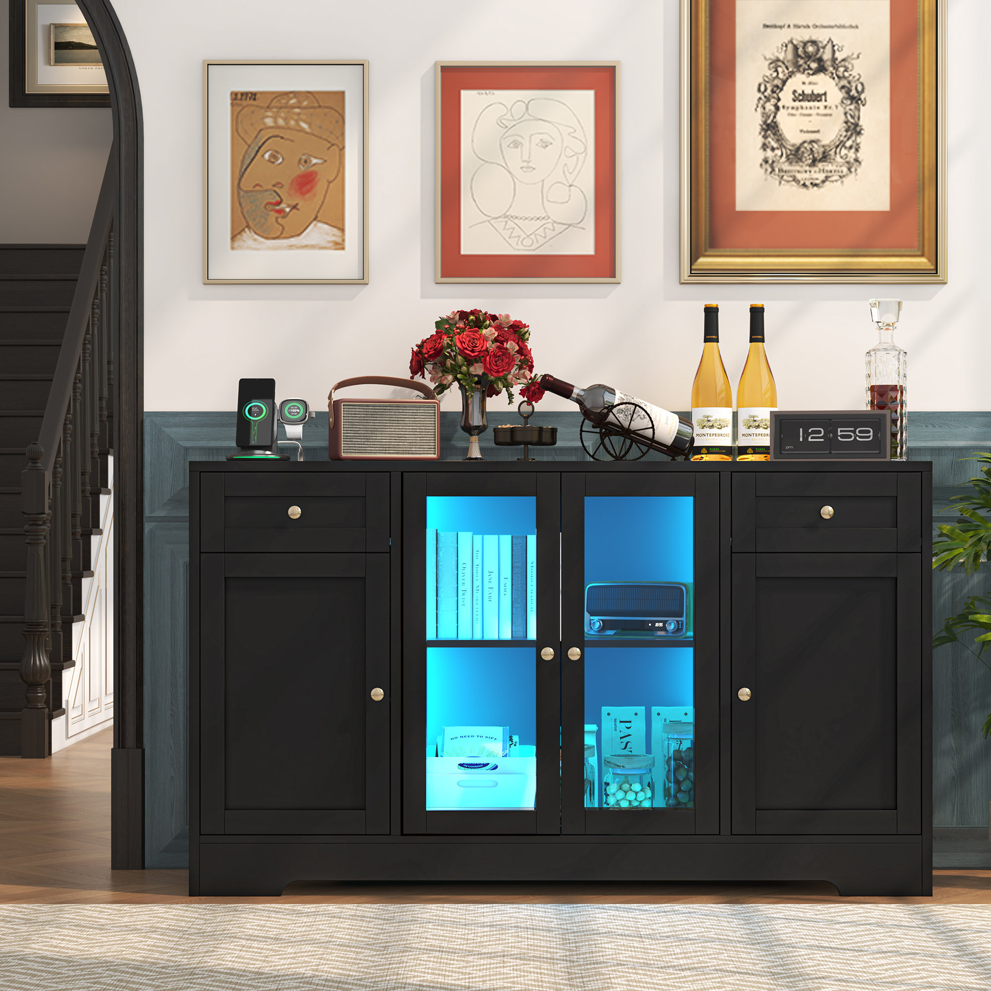 Wrought Studio™ 55'' Large Sideboard Buffet Cabinet, Led Coffee Bar ...