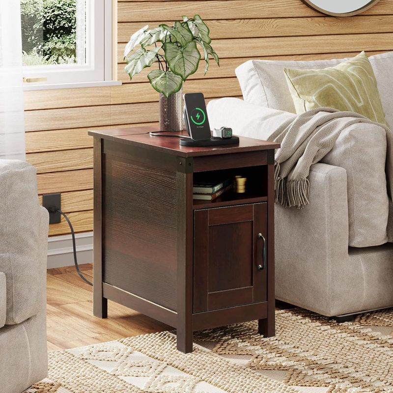 Lark Manor™ Narrow End Table with Charging Station, Narrow Side Table ...