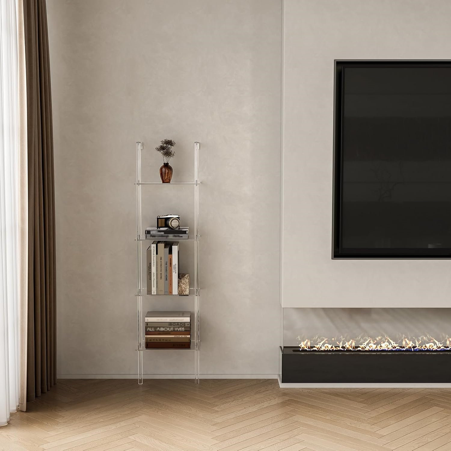 Ivy Bronx Small Acrylic Ladder Bookshelf, 5-Tier Clear Wall Mounted ...