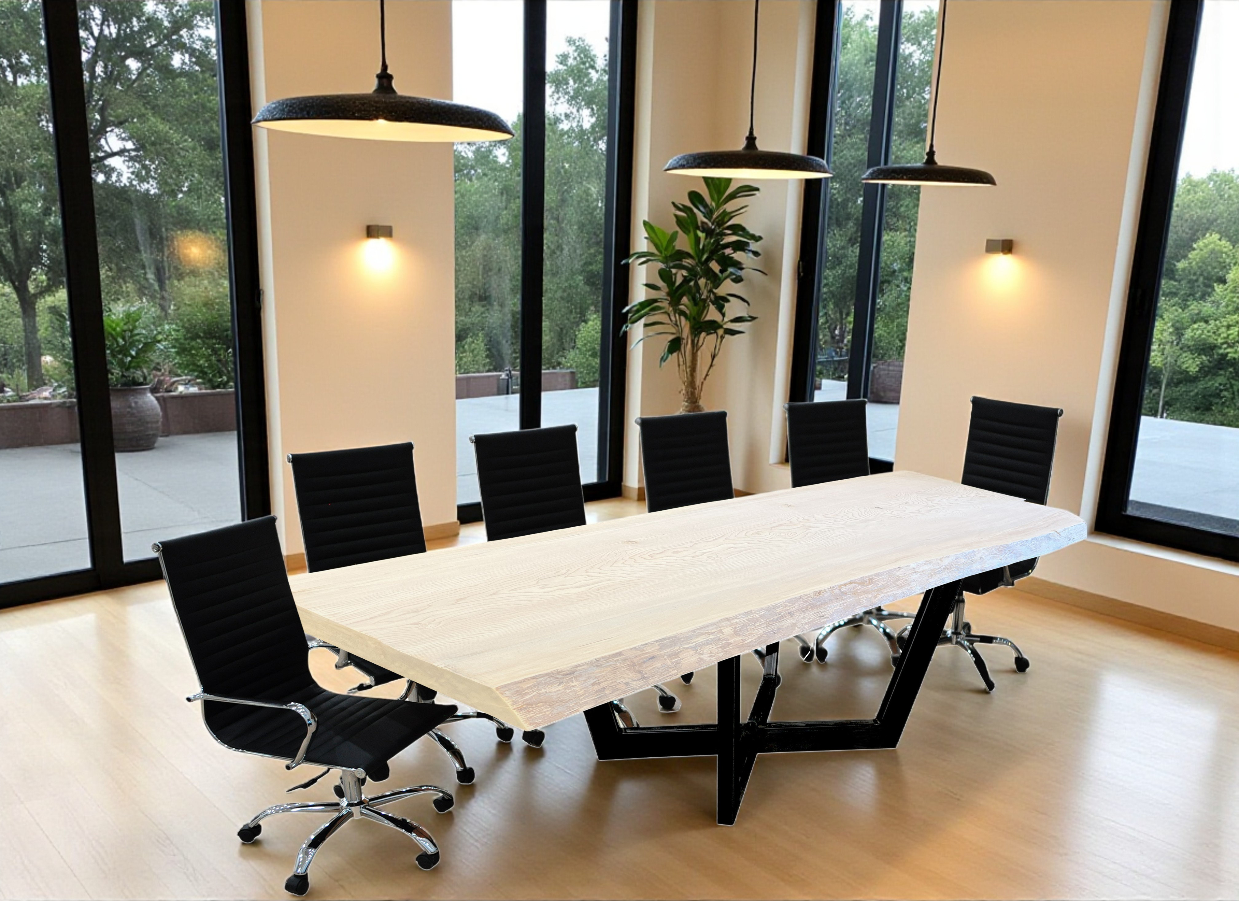 Inbox Zero Parmita 96" Live Edge Natural Solid Wood Slab Conference ...