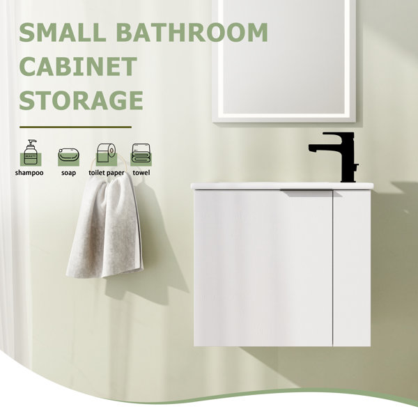 Ebern Designs 13 inch Wall Mounted Single Bathroom Vanity With Ceramic ...