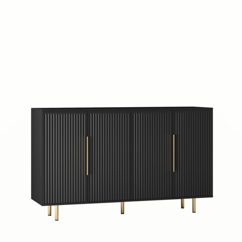 Mercer41 Fredell Black Modern Buffet Cabinet with Storage, Fluted ...